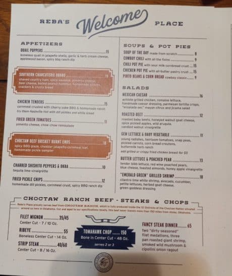 Check Out The Menu For Reba McEntire's New Restaurant...Reba's Place