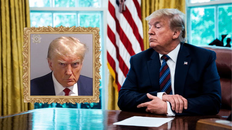 Donald Trump Hangs His Mug Shot Outside The Oval Office