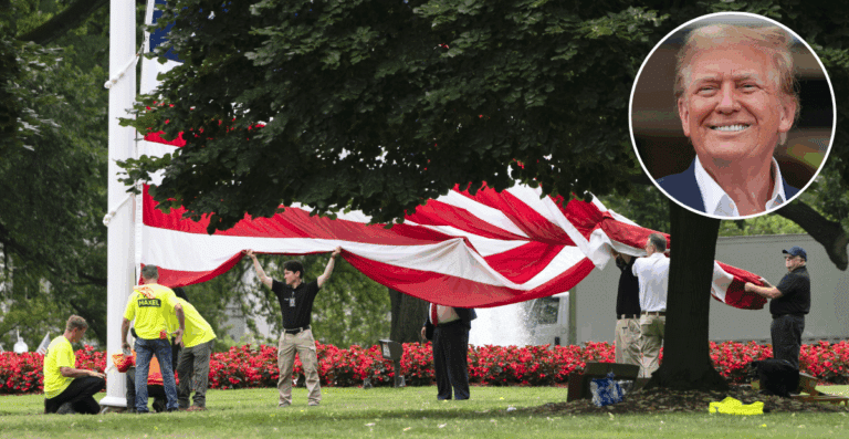 President Trump Installs Two Massive American Flags On White House Lawn